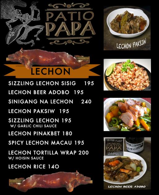 Menu at Patio Papa Acoustic Bar, Manila