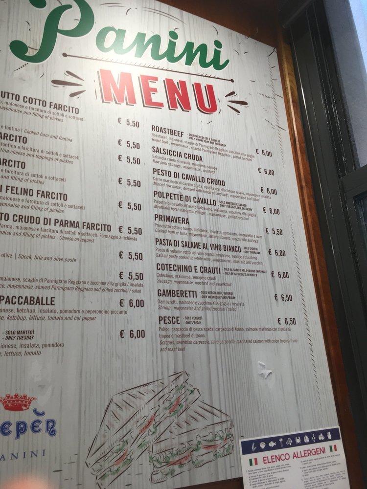 Menu at Da Pepèn fast food, Parma