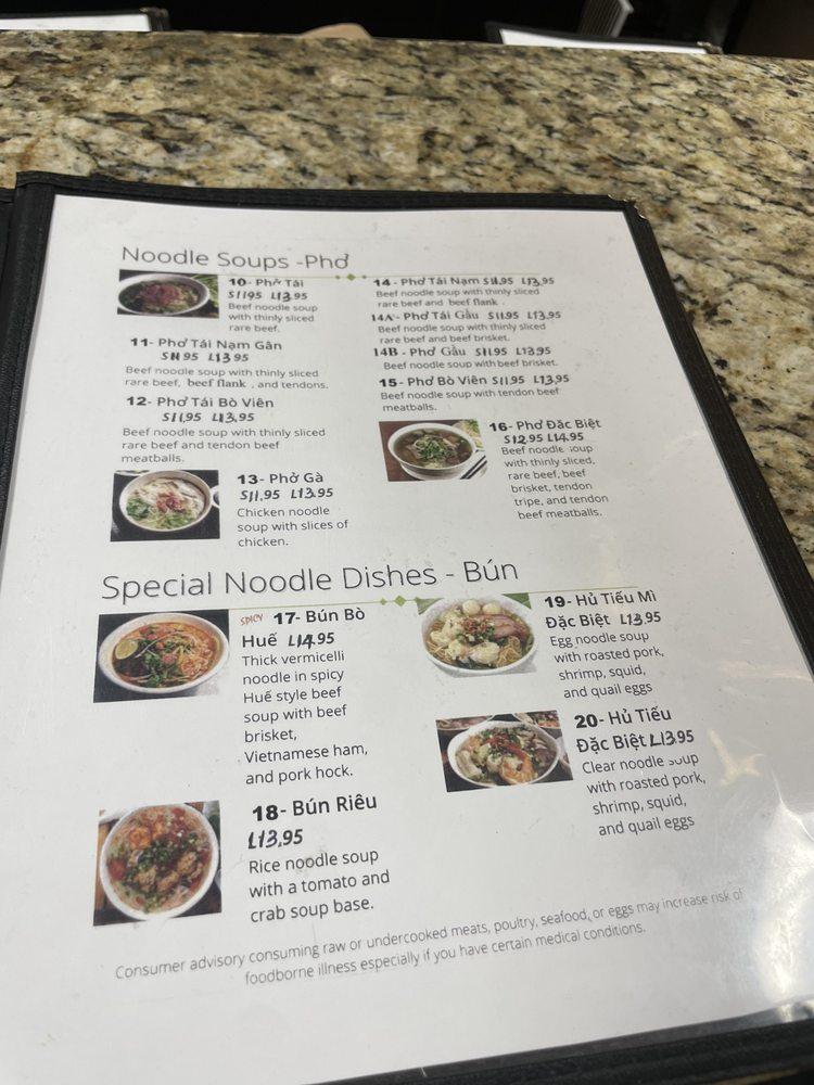 Menu at Pho House restaurant, Memphis