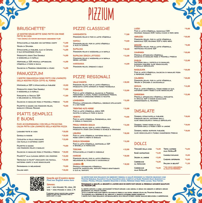 Menu at Pizzium - Via Buonarroti restaurant, Milan