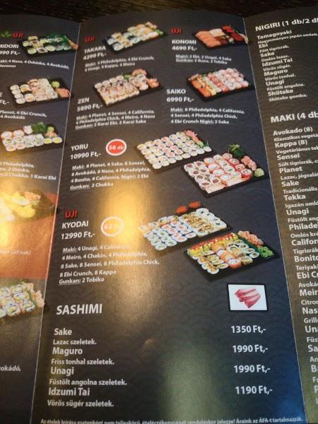 Menu at Planet Sushi Oktogon restaurant, Budapest, Oktogon 3