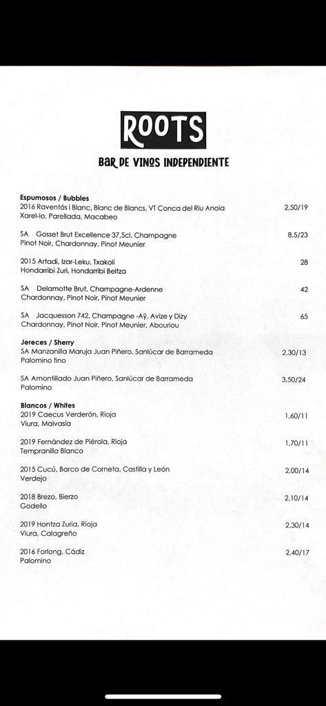 Menu at Roots pub & bar, Logroño