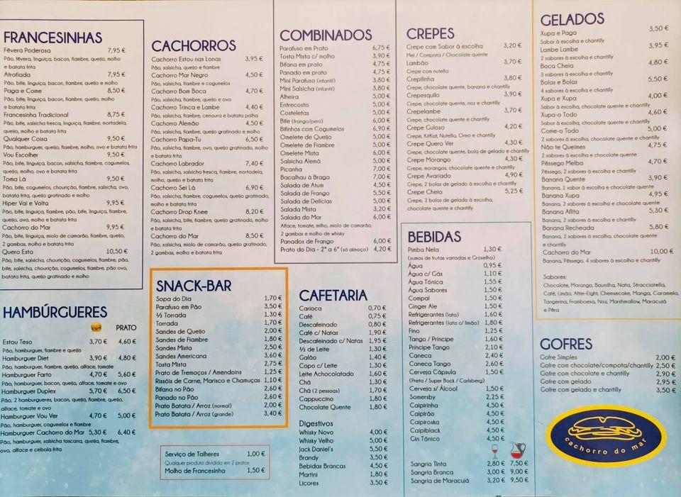 Menu at Sea Dog pub & bar, Leça da Palmeira, Av. Dr. Fernando Aroso 1155