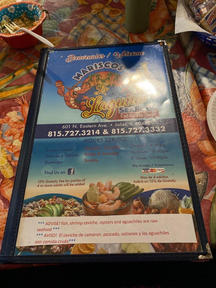 Menu at Mariscos La Laguna restaurant, Joliet