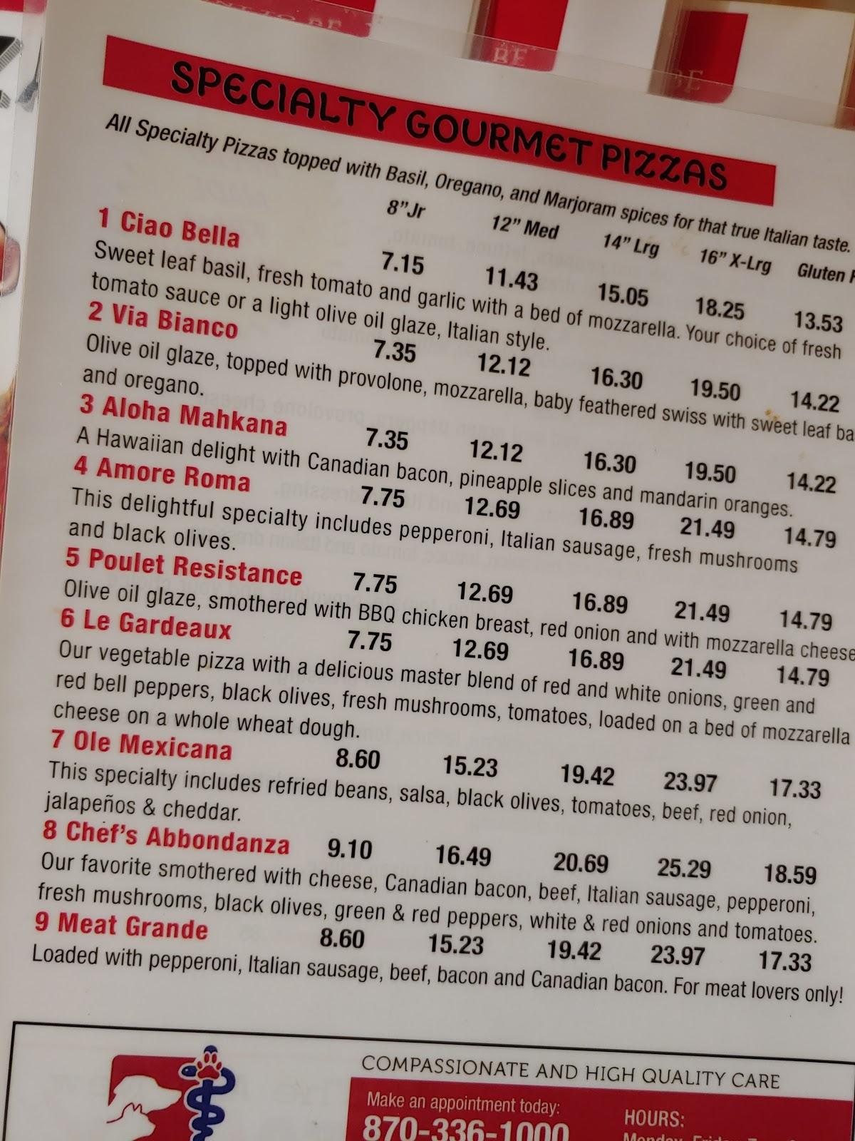 Menu at Pizza Chef pizzeria, Jonesboro