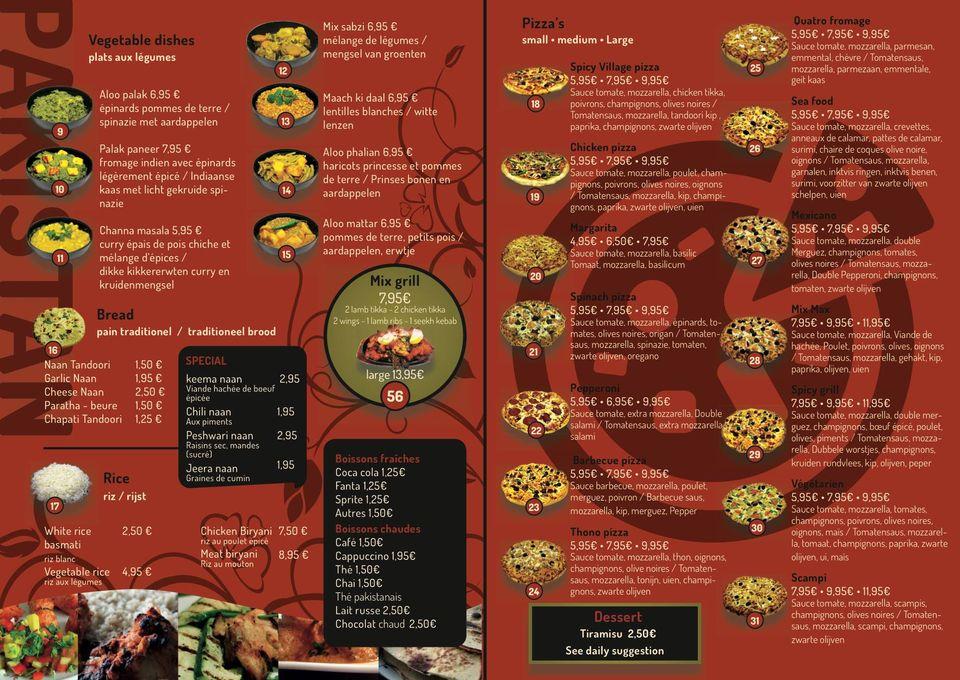 Menu at Tandoori Village, Saint-Gilles