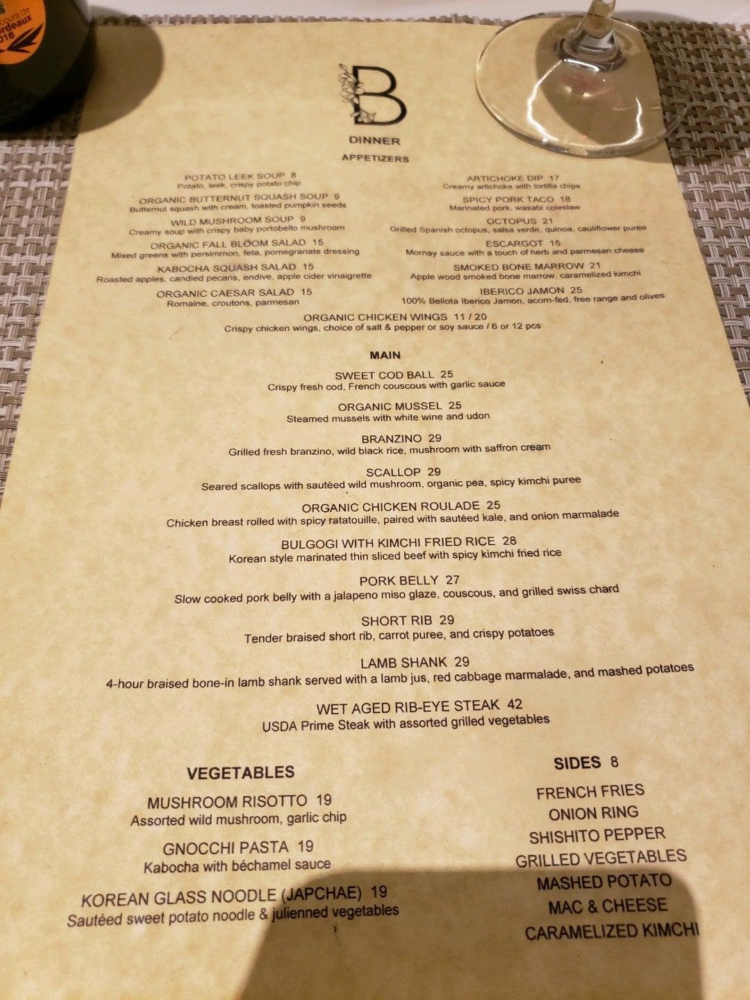 Menu at Bloom restaurant, Verona