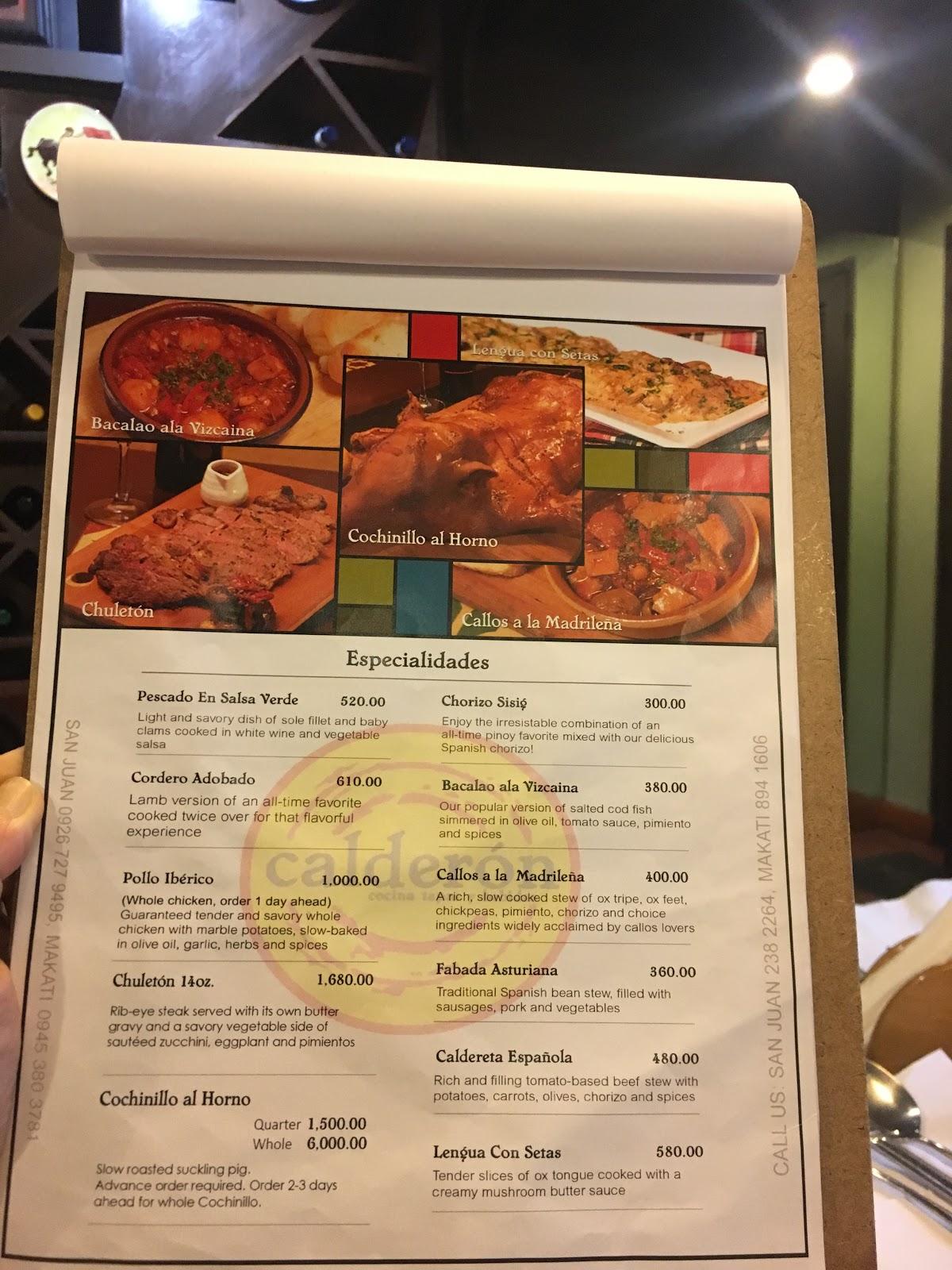 Menu at Calderon pub & bar, San Juan, 403 F. Calderon
