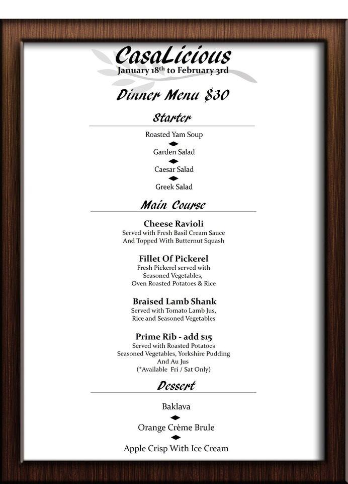 Menu at Casa Mia Barrie, Barrie