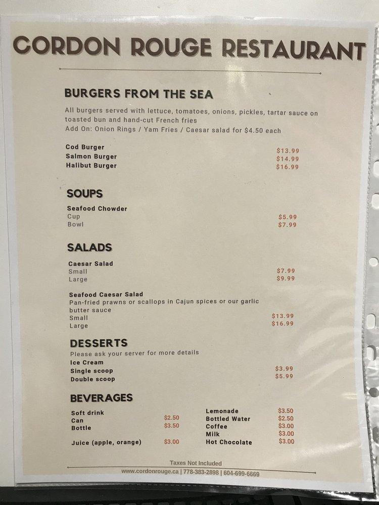 Menu at Cordon Rouge desserts, Vancouver