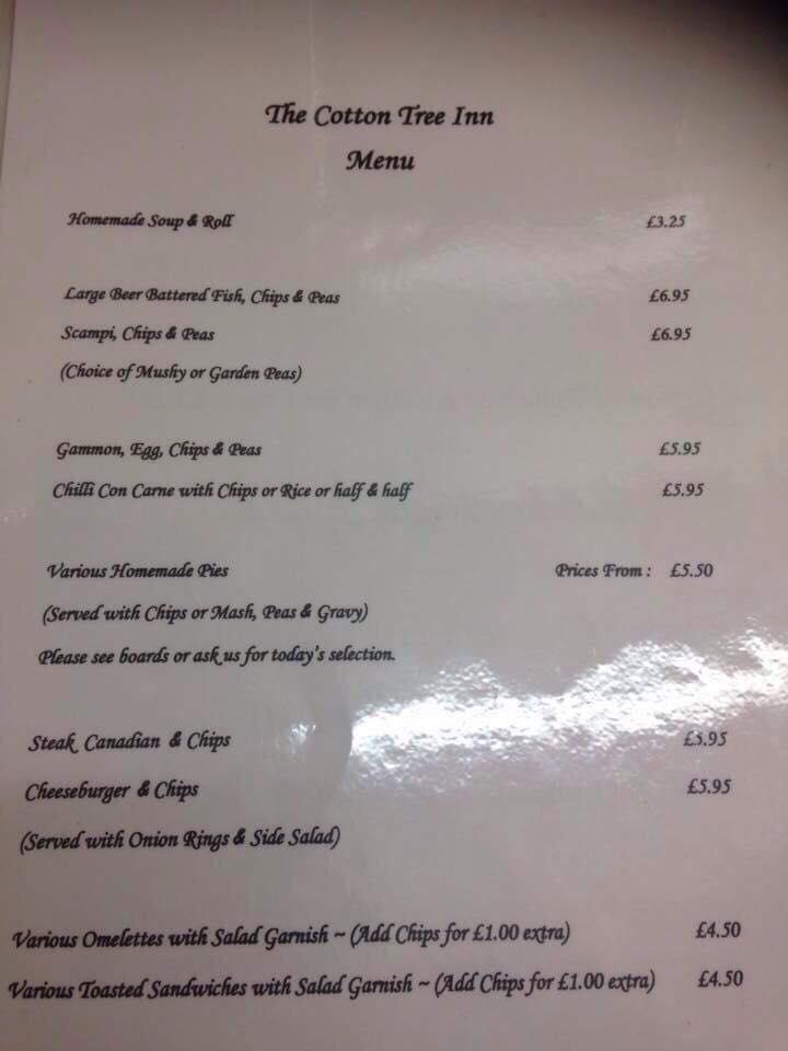 Menu at The Cotton Tree Inn pub & bar, Colne