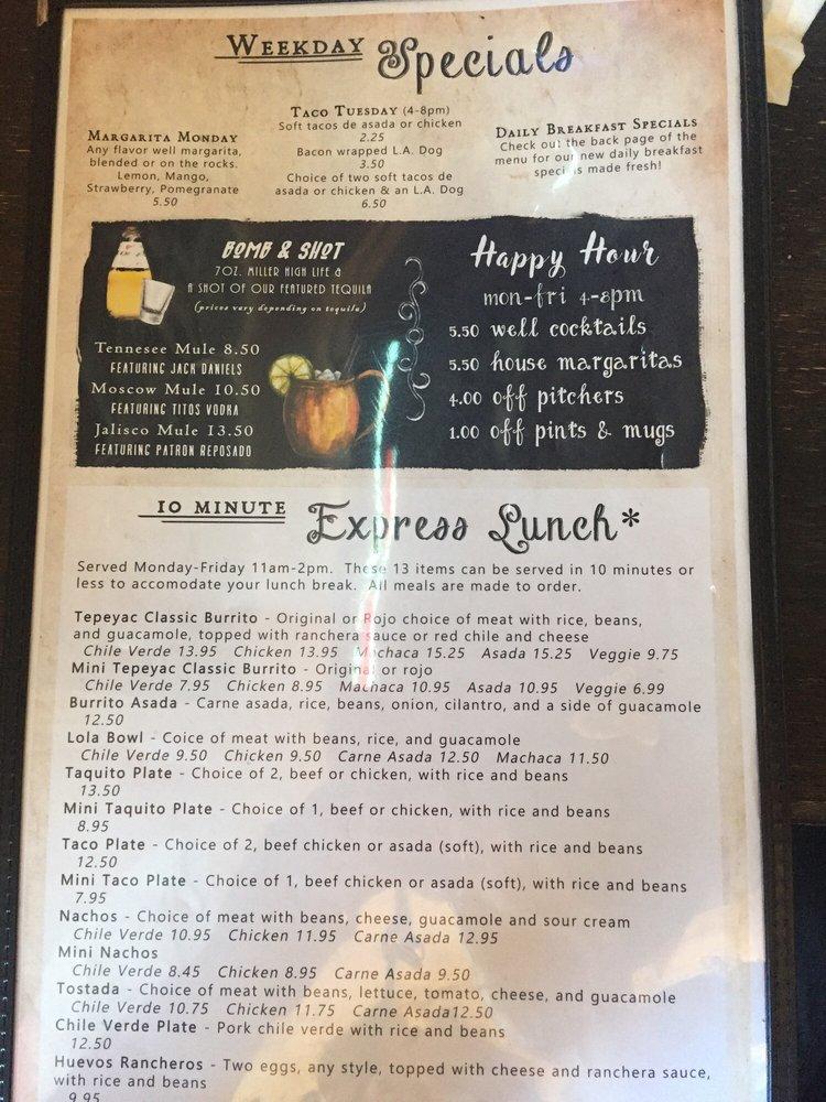 Menu at El Tepeyac Cafe, Los Angeles, 812 N Evergreen Ave