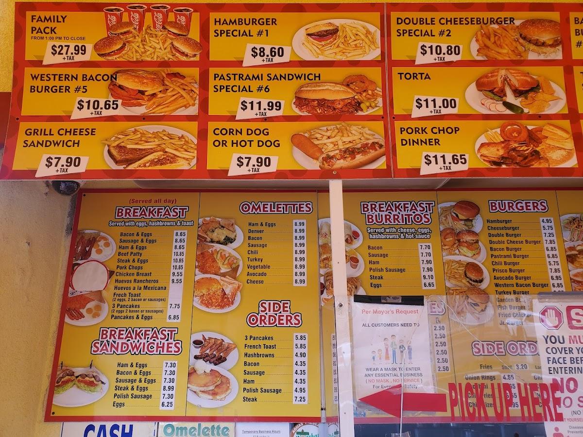 Menu at LBJ's Burgers restaurant, Redondo Beach