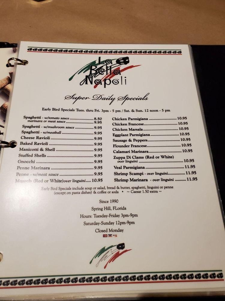 Menu at La Bella Napoli Restaurant, Spring Hill