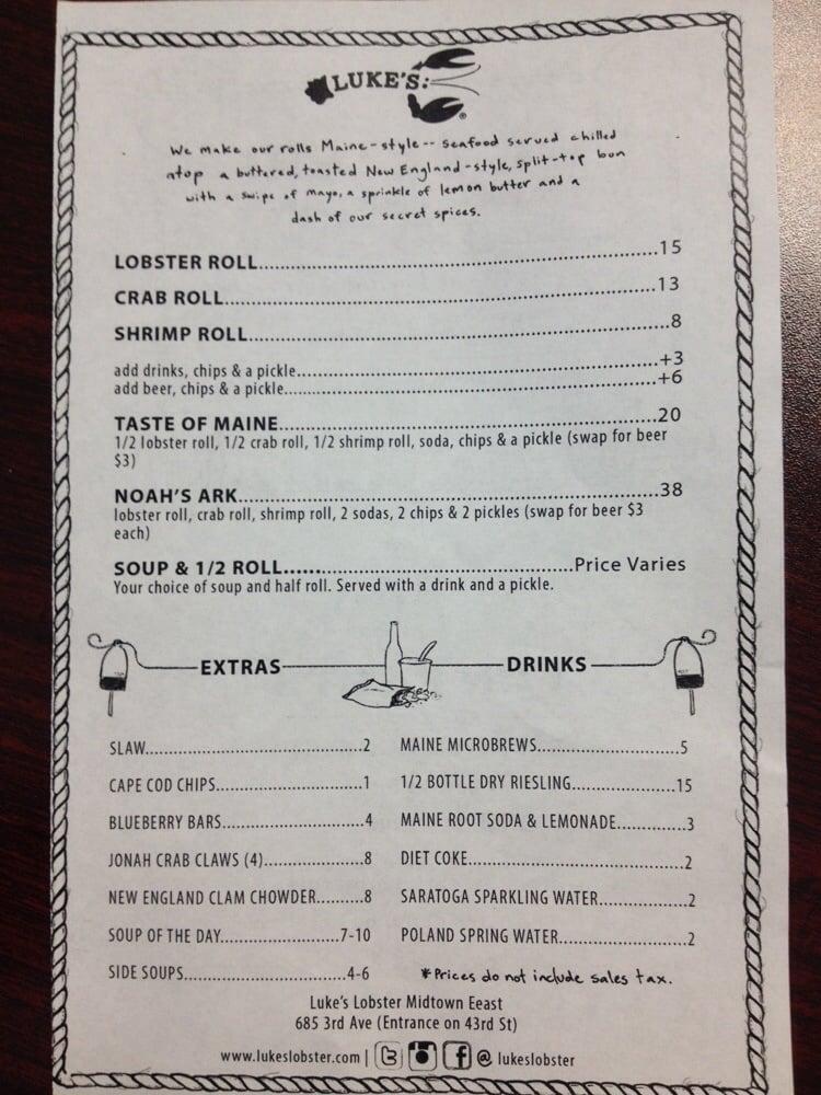Menu at Luke's Lobster Midtown East restaurant, West New York, 207 E ...