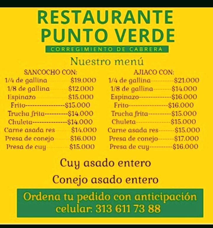 Menu at Restaurante Punto Verde, Pasto
