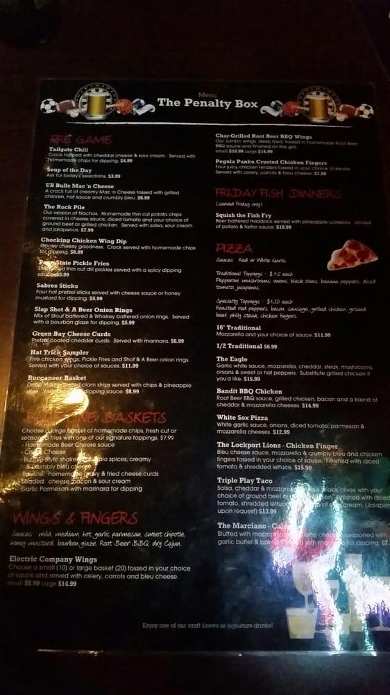 Menu at The Penalty Box pizzeria, Lockport