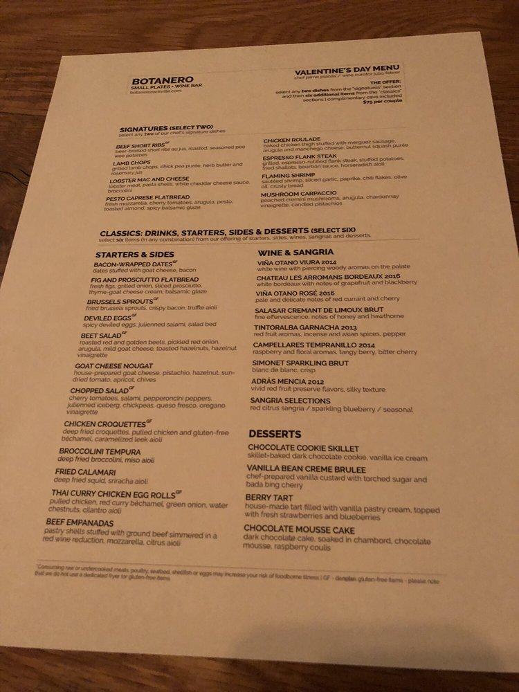 Carta de Botanero Restaurant, Rockville