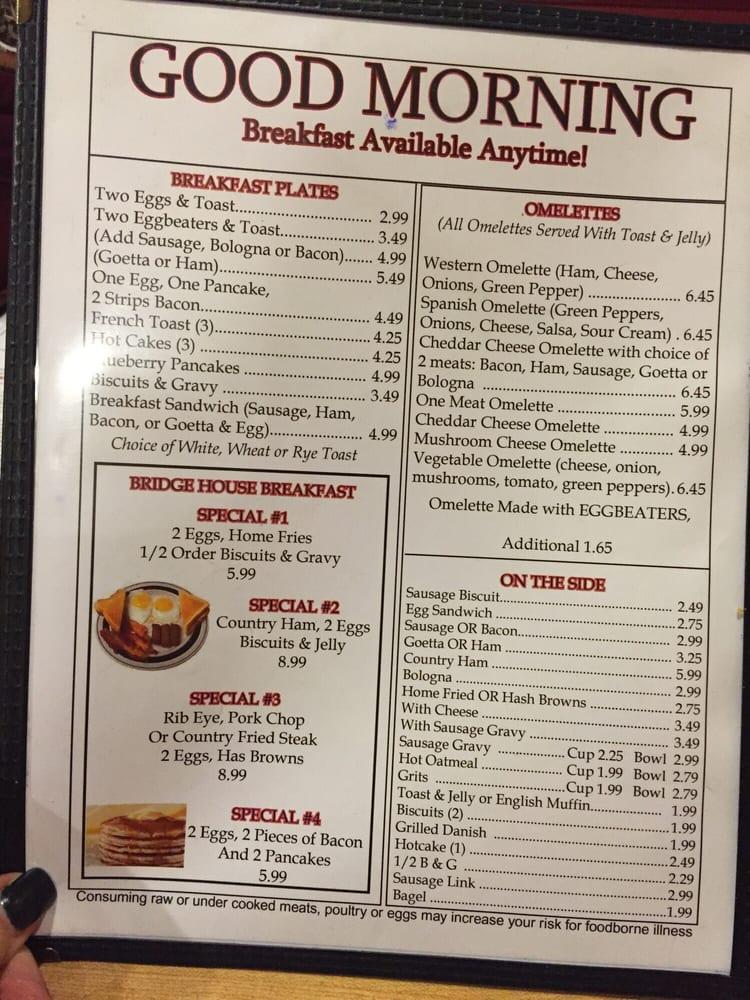 Menu at Bridge House Restaurant, Cincinnati
