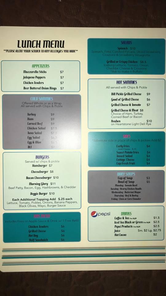 Menu at Broad Street Diner cafe, Hamilton