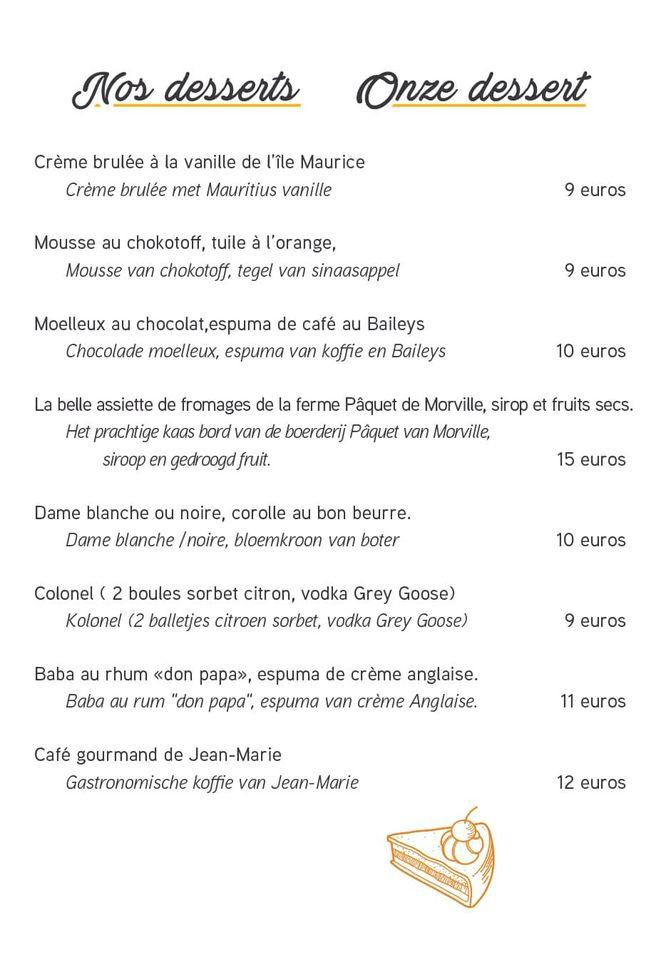 Menu au Chez Marie, Durbuy