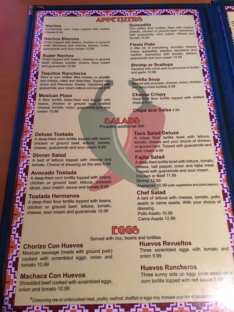 Menu at Los IV Hermanos restaurant, Ocean Shores