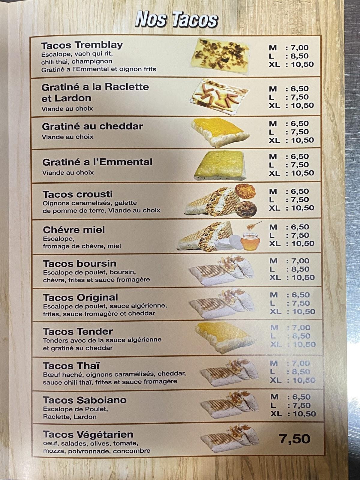 Menu at MAXI TACOS restaurant, Tremblay-en-France
