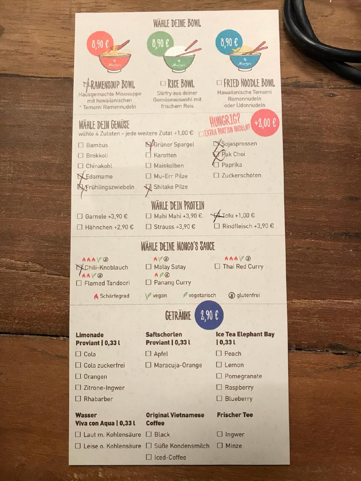 Speisekarte von Mongo's Restaurant Düsseldorf, Düsseldorf