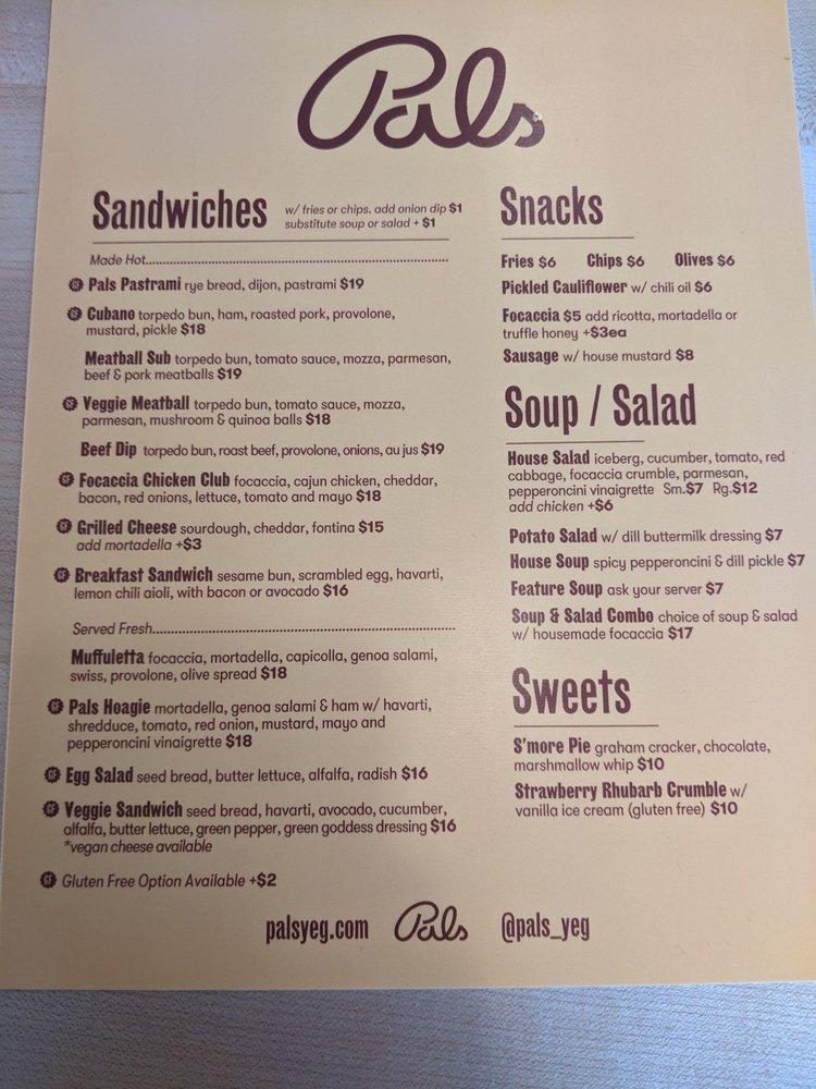 Menu at Pals Sandwiches pub & bar, Edmonton