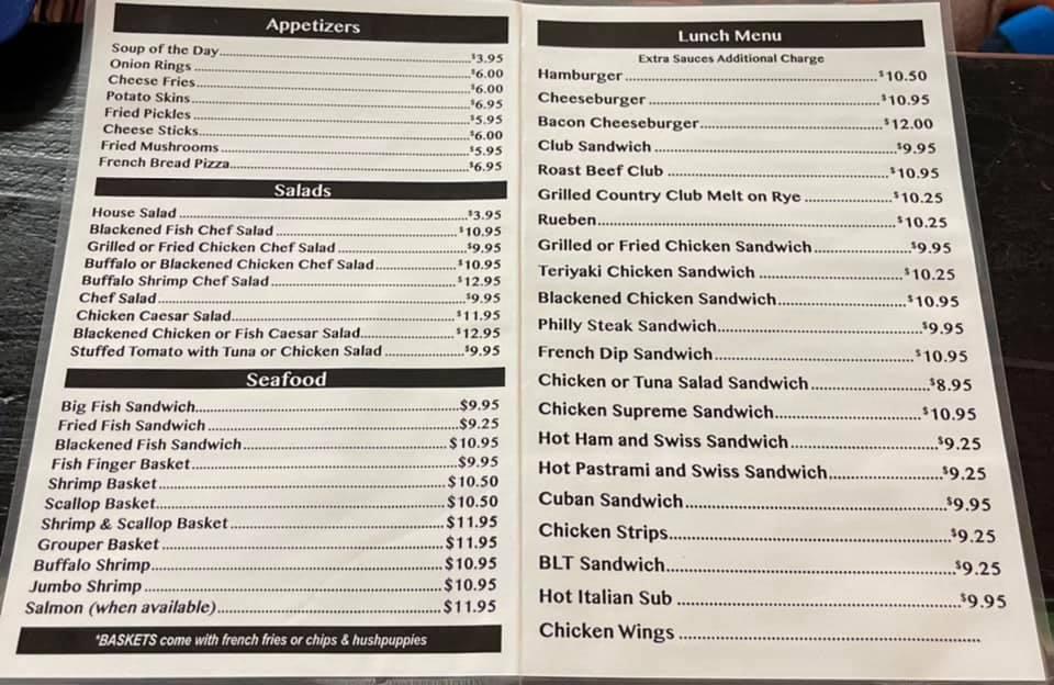 Menu at Robbie's Cafe, Live Oak
