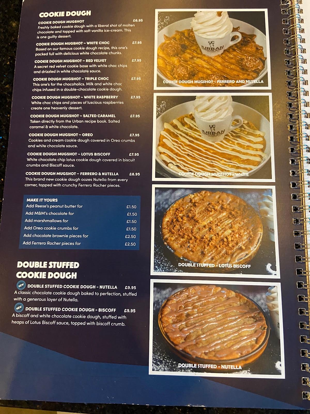Menu at The Urban Chocolatier Whitechapel restaurant, London, 9 Davenant St