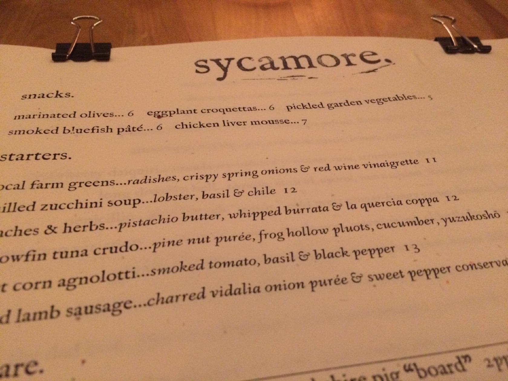 Menu at sycamore. pub & bar, Newton