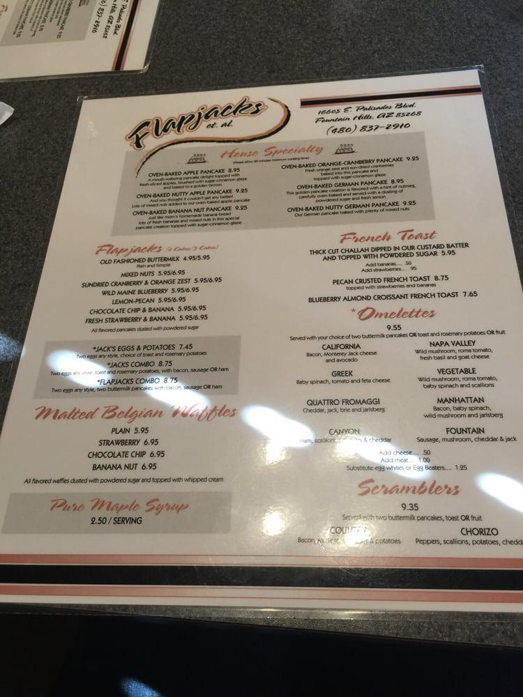 Menu at Flapjacks restaurant, Fountain Hills, E Glenbrook Blvd