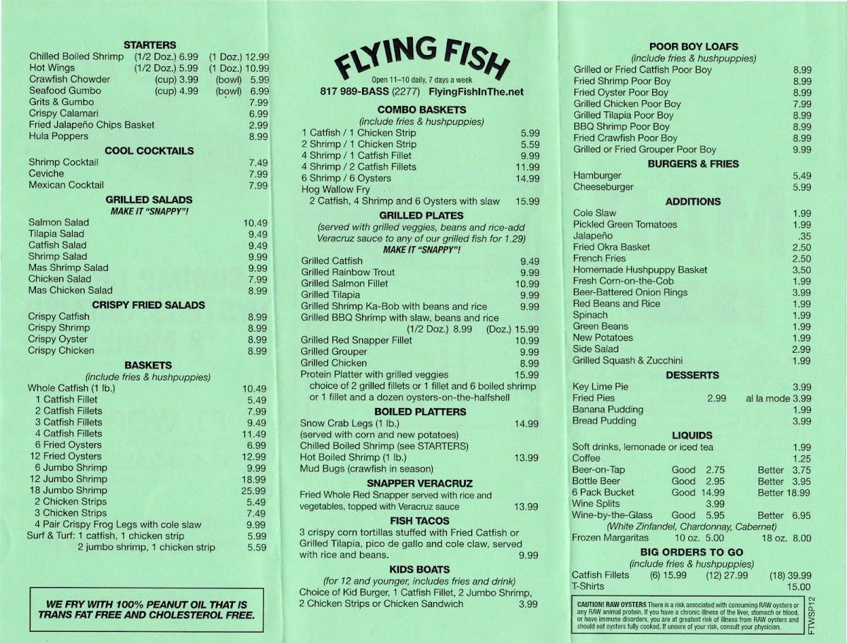 Menu at Flying Fish restaurant, Garland, Lavon Dr