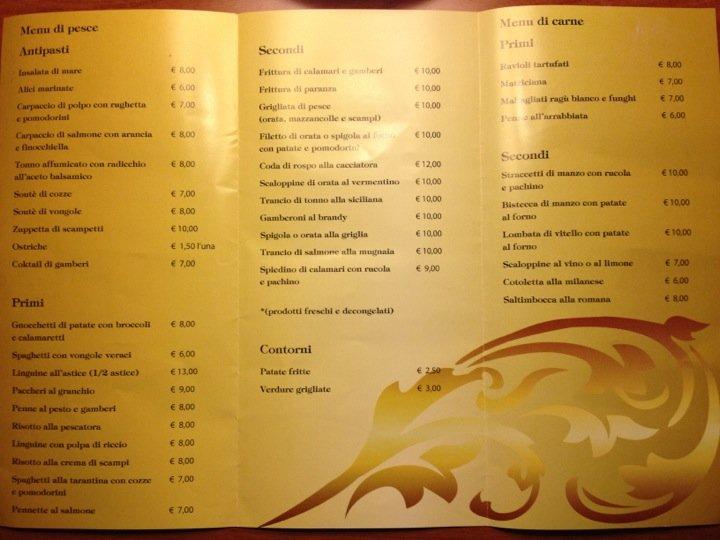 Carta del restaurante La Madre Paranza, Marino, Via Daniele Manin