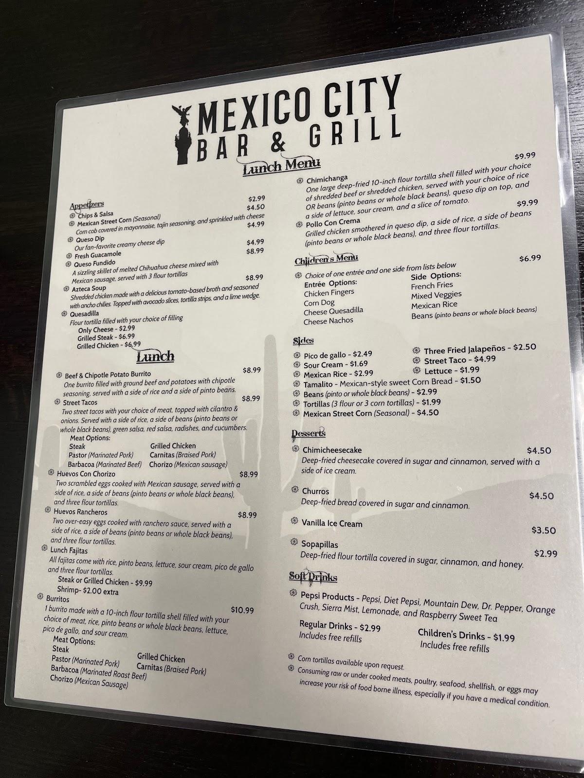 Menu at Mexico City Bar and Grill, Columbiana