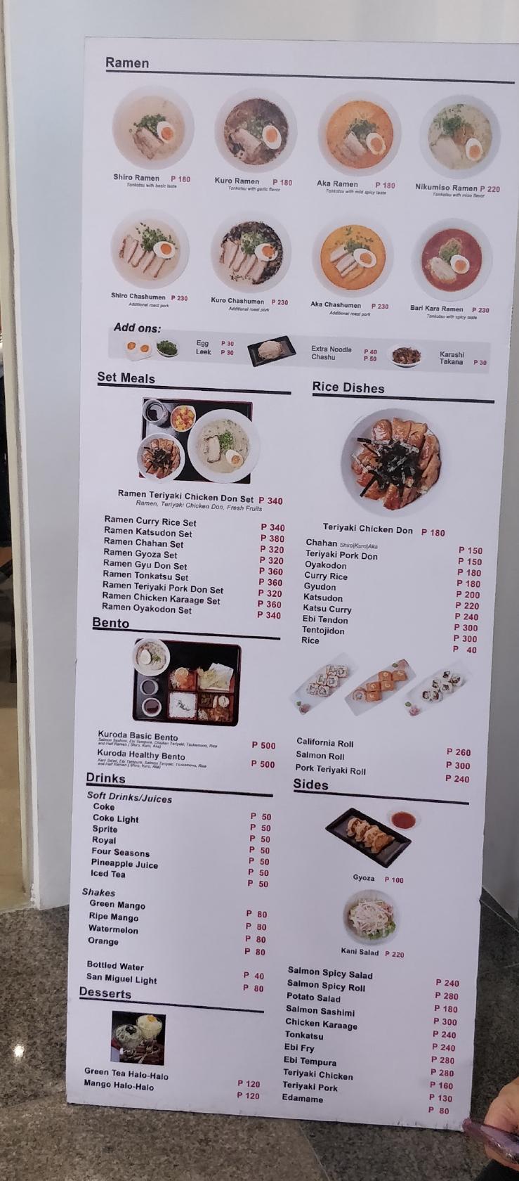 Menu at Ramen Kuroda - Glorietta 5 restaurant, Makati