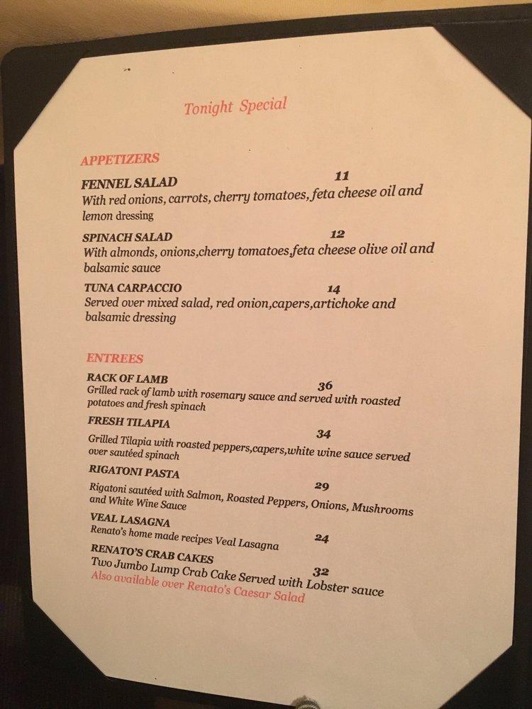 Menu at Renato’s at River Falls pizzeria, Potomac