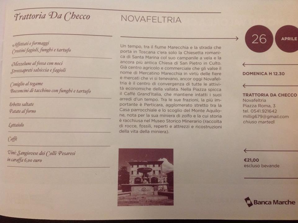 Menu at Trattoria Da Checco restaurant, Novafeltria