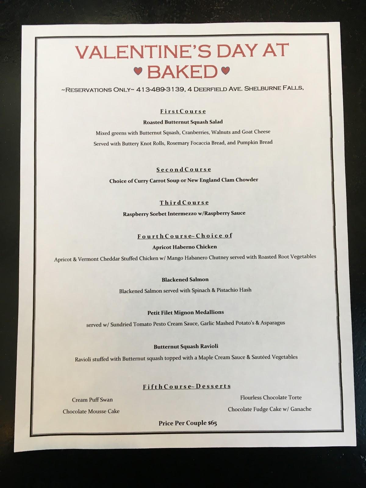 Menu at Baked cafe, Shelburne Falls