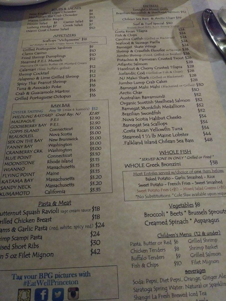 Menu at Blue Point Grill restaurant, Princeton