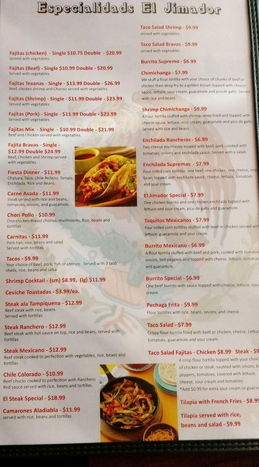 Menu at El Jimador Mexican Cuisine desserts, Hammond