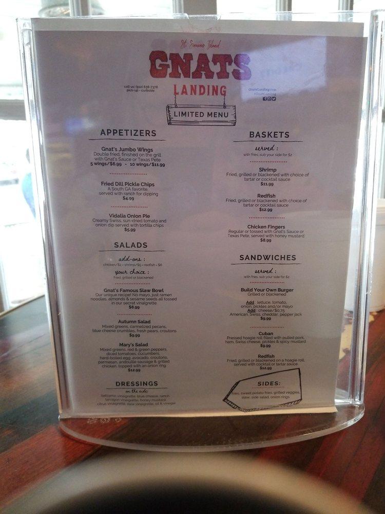 Menu at Gnat's Landing pub & bar, Saint Simons Island