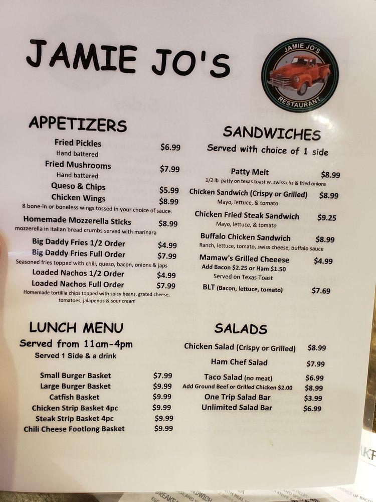 Menu at Jamie Jo's Restaurant, Tuttle