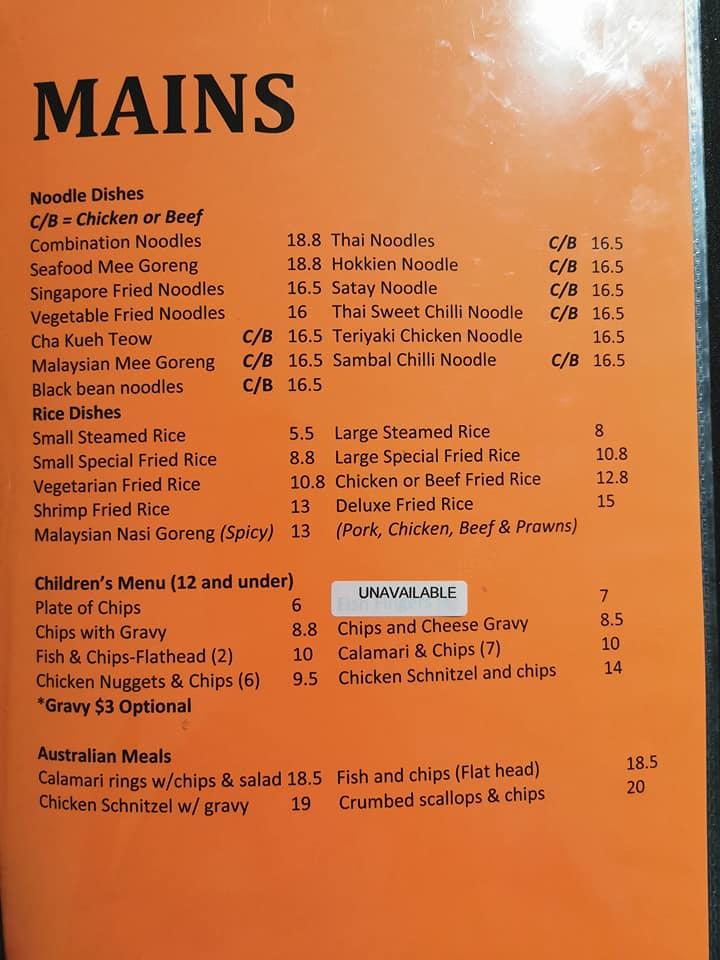 Menu at Lucky Sam's Chinese Restaurant, Broadford
