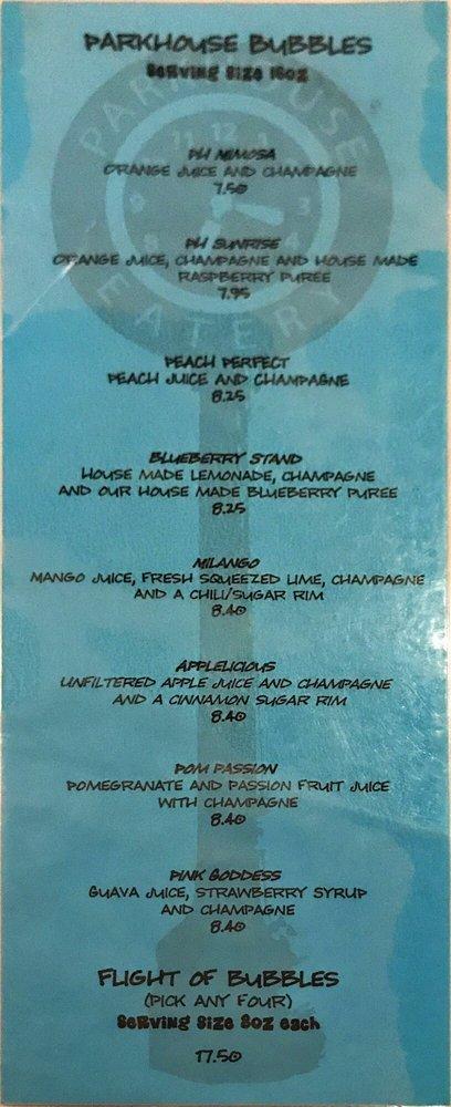 Menu at Parkhouse Eatery pub & bar, San Diego