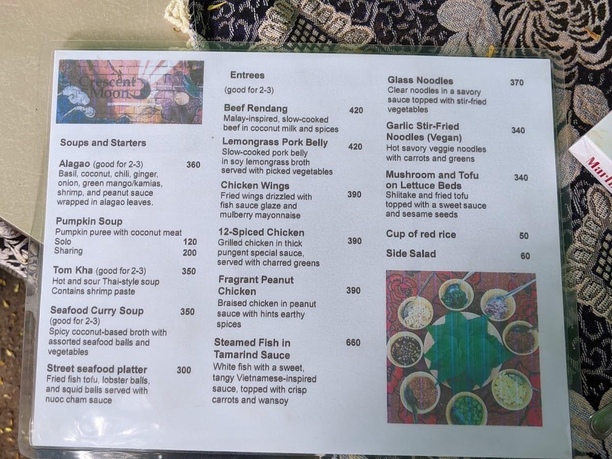 Carta de The Crescent Moon Cafe and Studio Pottery, Antipolo