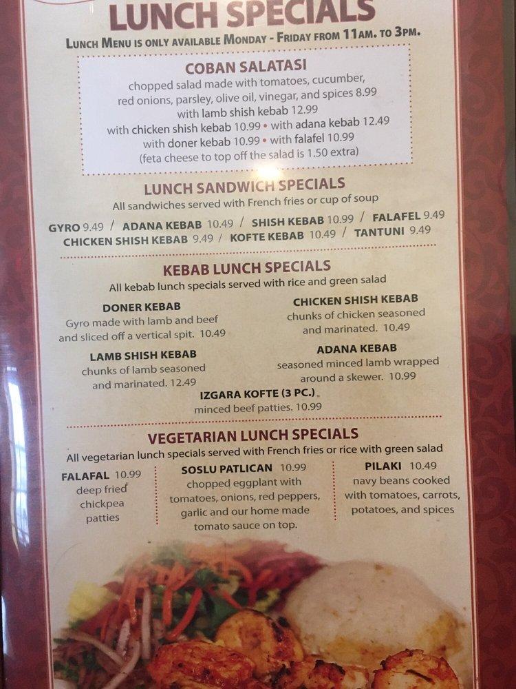 Menu at Anatolian Kitchen restaurant, Bethlehem
