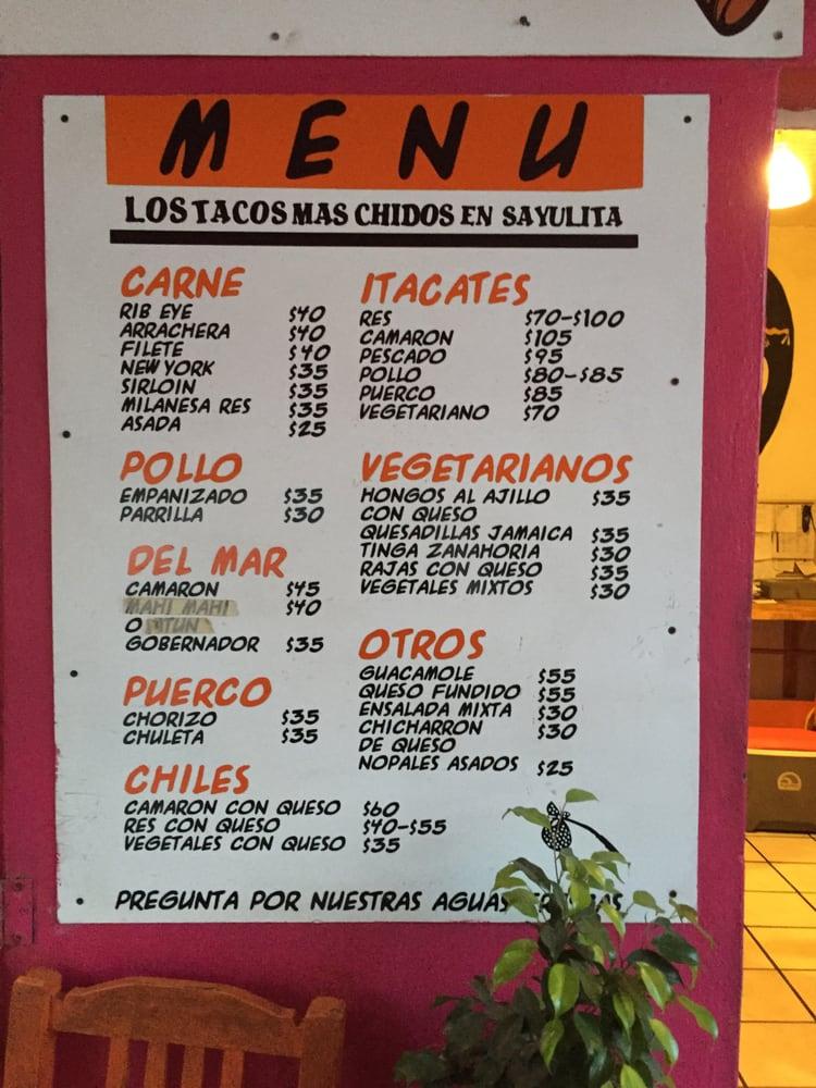 Menu at El Itacate restaurant, Sayulita