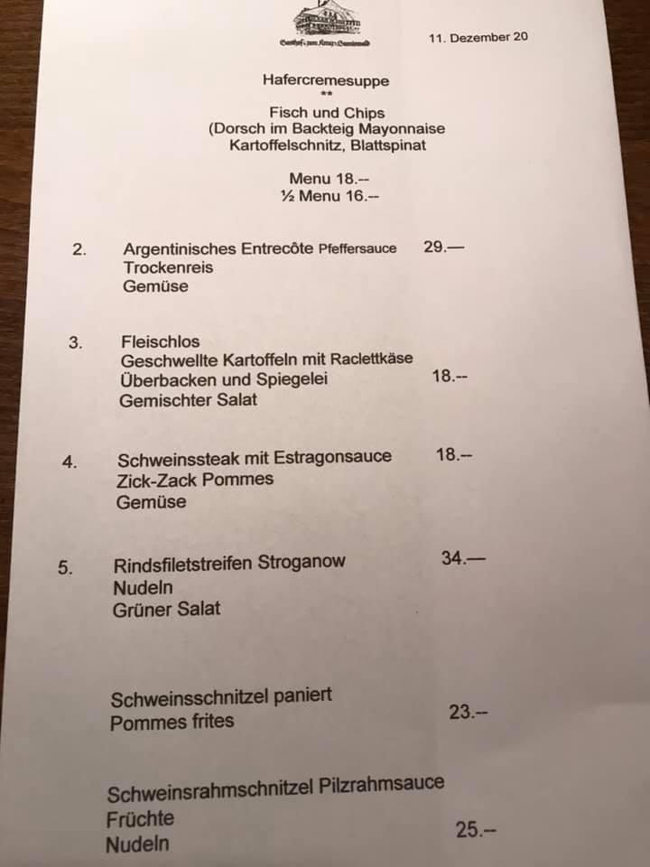Speisekarte von Landgasthof Kreuz, Sumiswald